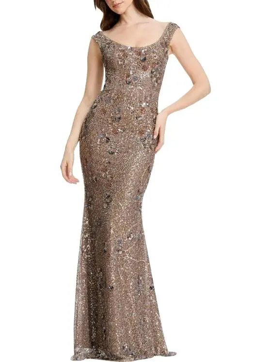 Dress The Population Josie Sequin Mermaid Gown - Bronze Multi