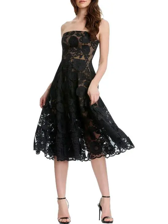 Dress The Population Kailyn Strapless Floral Lace Cocktail Dress - Black-nude