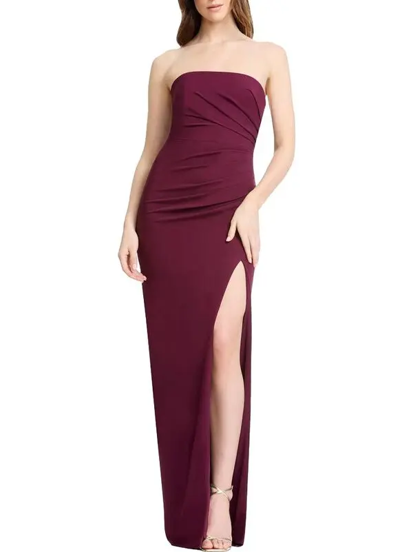Dress The Population Jasmine Pleated Strapless Gown - Dark Cherry