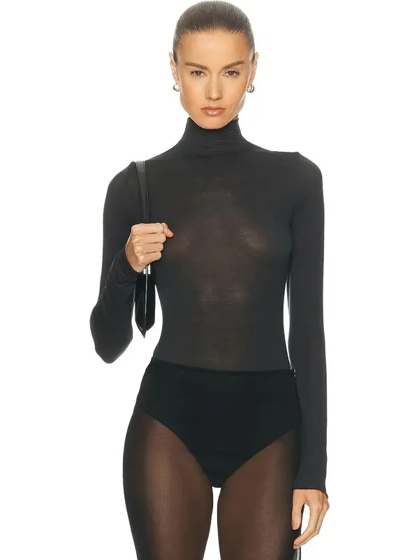 SKIMS Sheer Modal Long Sleeve Turtleneck Bodysuit - Onyx