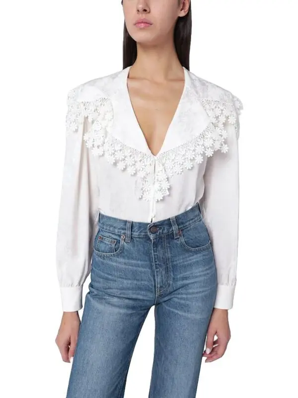Chloé Floral Jacquard Blouse With Lace Collar - White