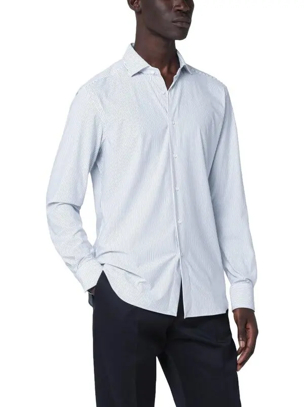 XACUS White Striped Tailor Fit Shirt - Light Blue