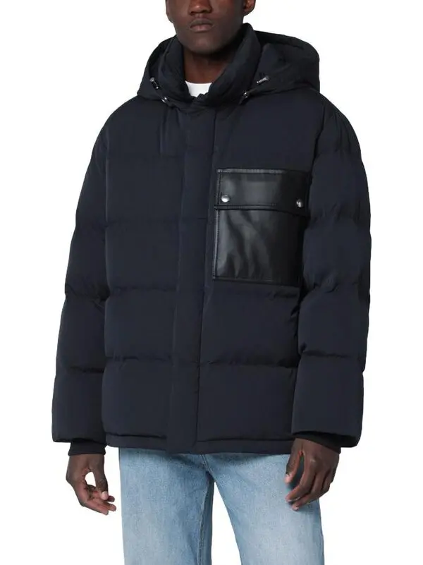 Bottega Veneta Down Jacket With Leather Pocket - Blue
