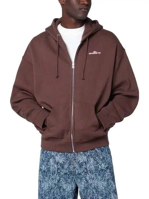 AWAKE NY Logo Print Hooded Sweatshirt - Brown