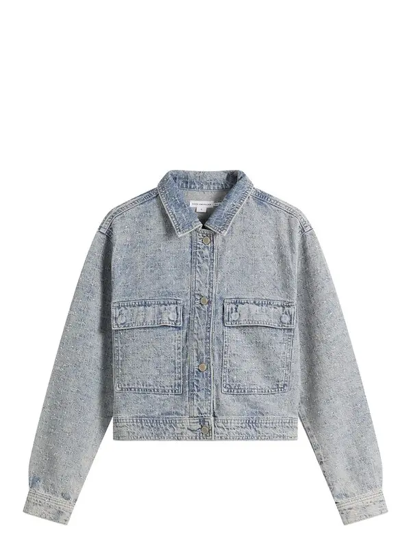 Good American Crystal Embellished Denim Jacket - Indigo