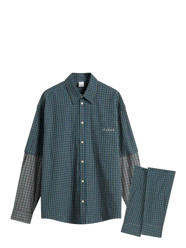 LE PERE Detached Sleeve Fun Shirt - Blue Check