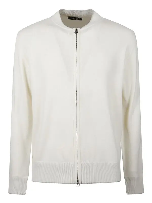 ARAGONA Full Zip Cashmere Sweater - White