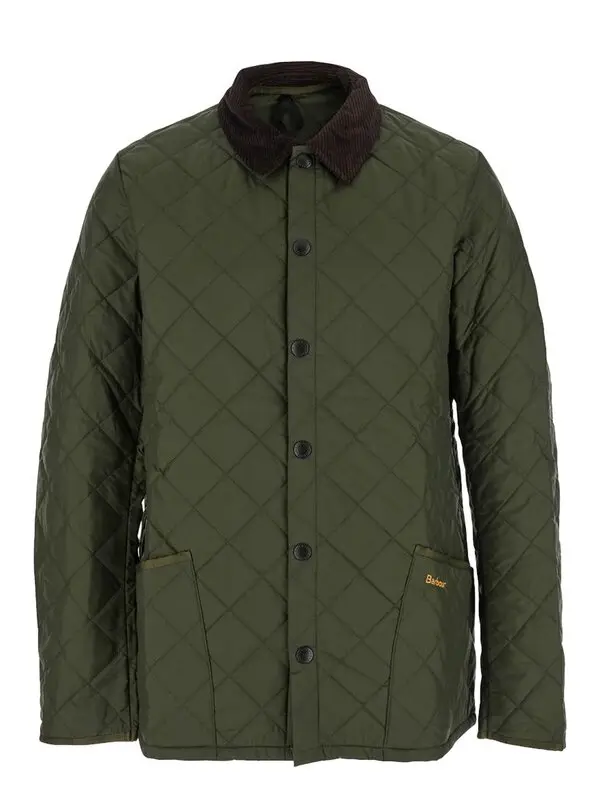 Barbour Heritage Liddesdale' Jacket With Corduroy Classic Collar And Logo Lettering - Green
