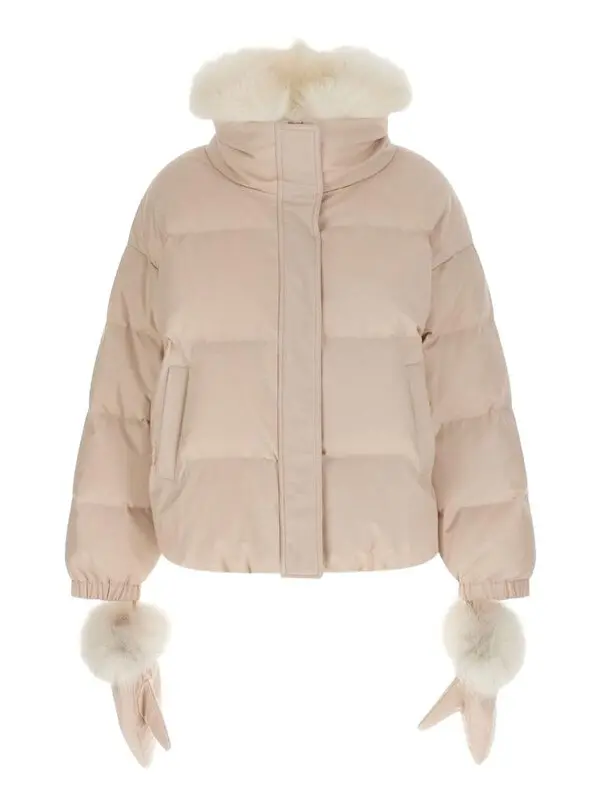 YVES SALOMON Down Jacket With Fox Fur Trim - Beige