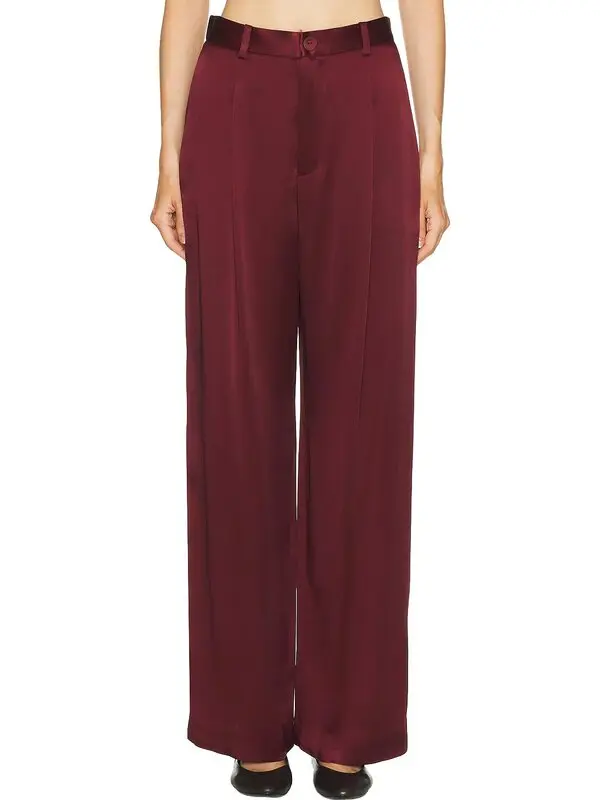 Lapointe Satin Relaxed Pleat Pant - Crimson