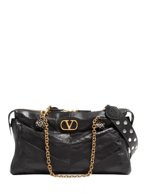 Valentino Garavani Panthea Medium Patchwork Chevron Shoulder Bag - Nero