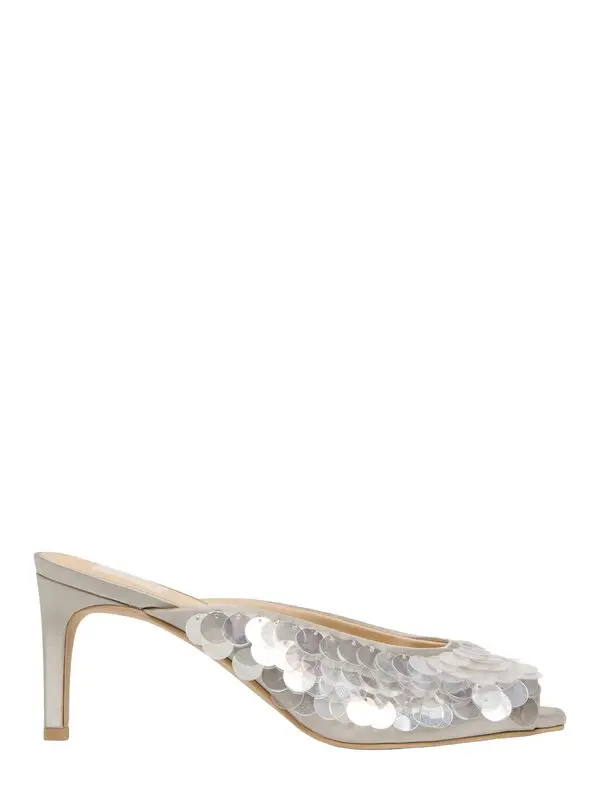 DOLCEVITA Samary Confetti Peep Toe Mules - Silver Satin