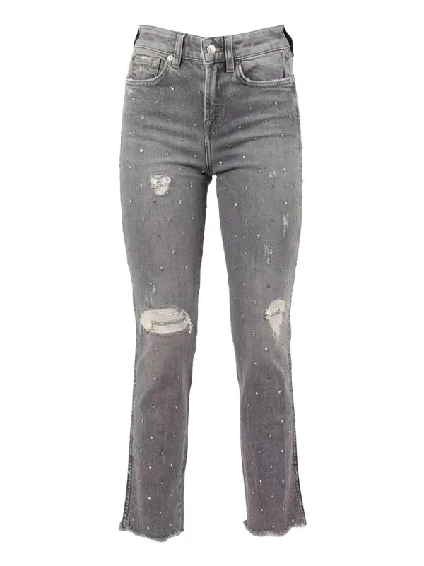 7 For All Mankind Erin Embellished Distressed Jeans - Grey