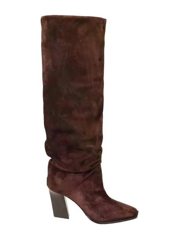 JIMMY CHOO 85mm Square-toe Suede Knee-high Boots - Brown