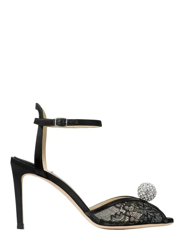 JIMMY CHOO 85mm Sacora Crystal-detail Sandals - Black