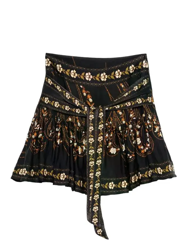Farm Rio Printed Skirt With Tie Detail - Black