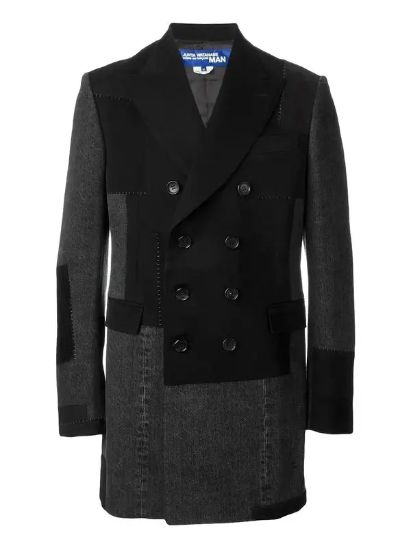 Junya Watanabe Panelled Double Breasted Coat - Black