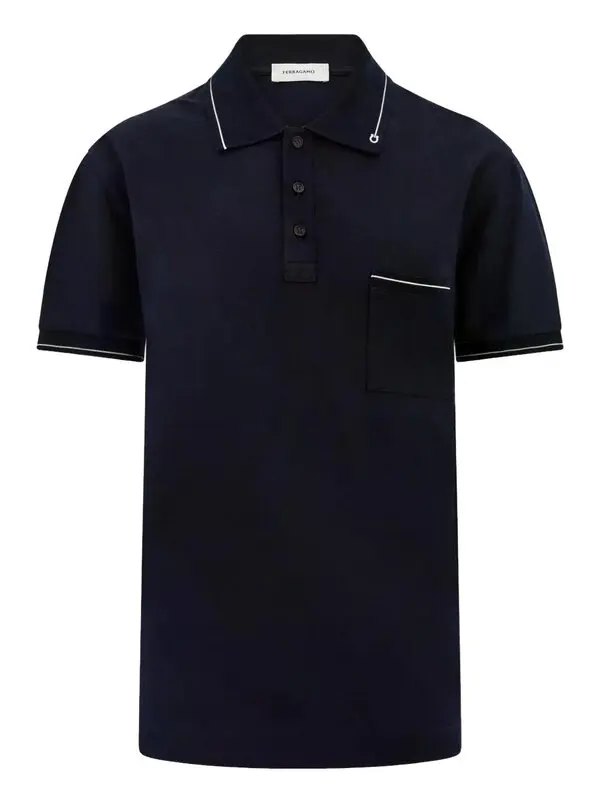 FERRAGAMO Gancini Pocket Trim Polo Shirt - Blue
