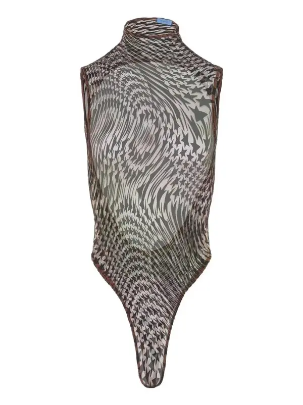 MUGLER Patterned High-neck Bodysuit - Grey