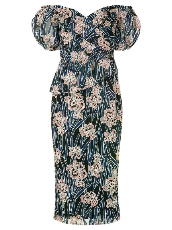 Rachel Gilbert Embroidered Floral Midi Dress - Multicolour