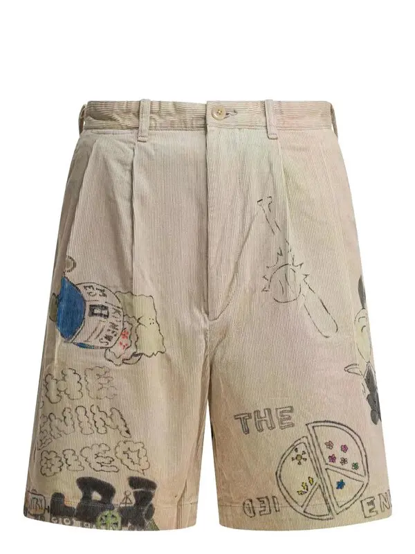Kapital Corduroy Graphic Shorts - Neutrals