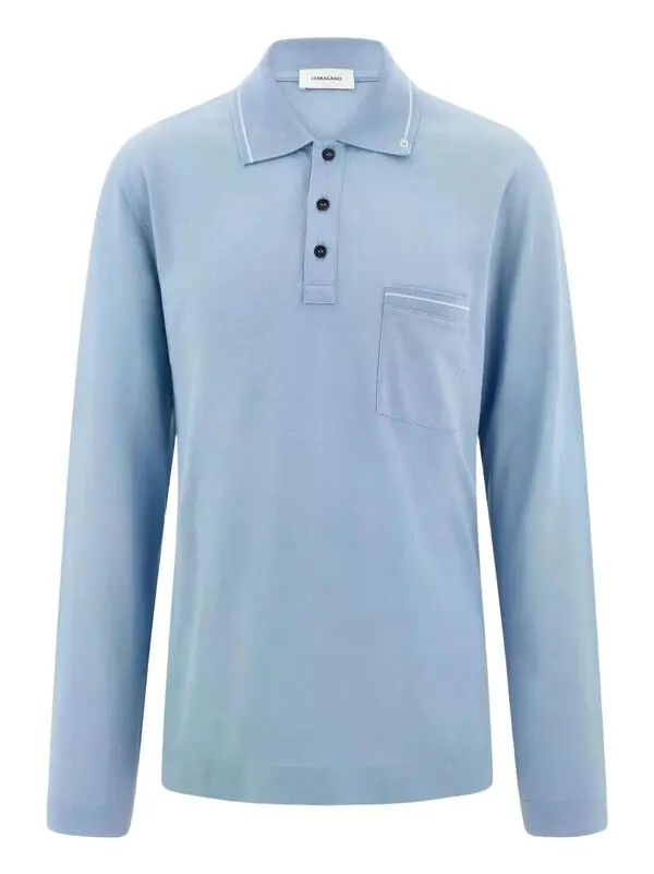 FERRAGAMO Long-sleeve Pocket Polo Shirt - Blue