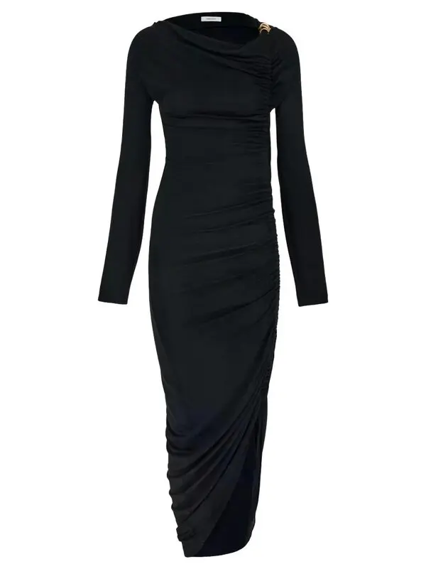 FERRAGAMO Boat-neck Ruched Asymmetric Dress - Black