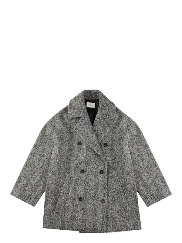 SLOWEAR Herringbone Double-breasted Pea Coat - Grey