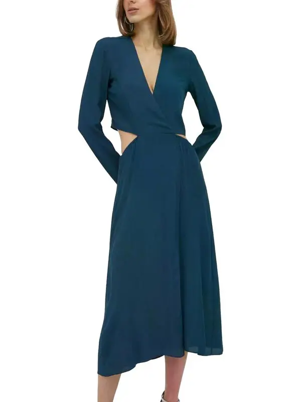 Patrizia Pepe Cut-out Long-sleeve Midi Dress - Blue
