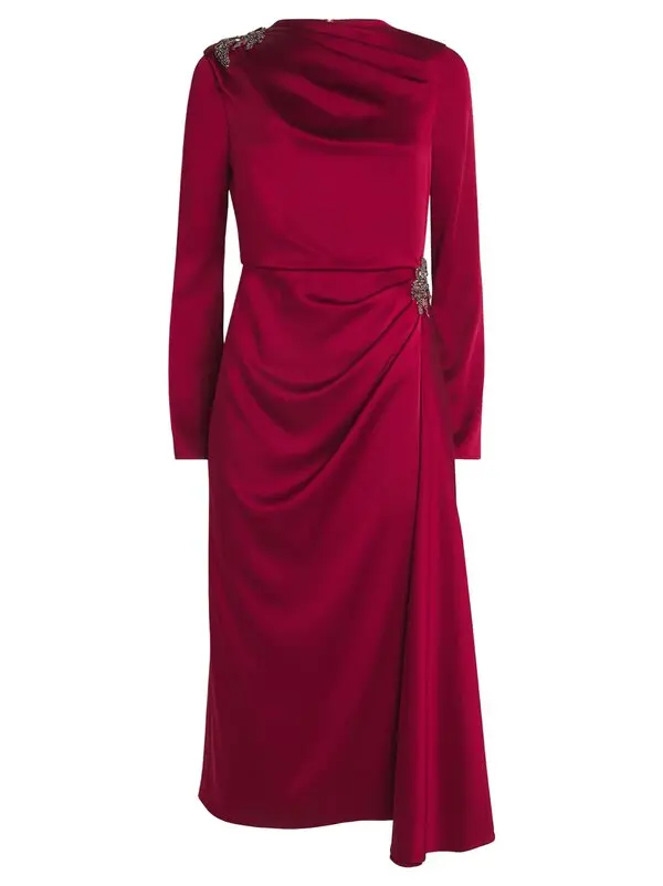 Erdem Satin Cady Draped Midi Dress - Red