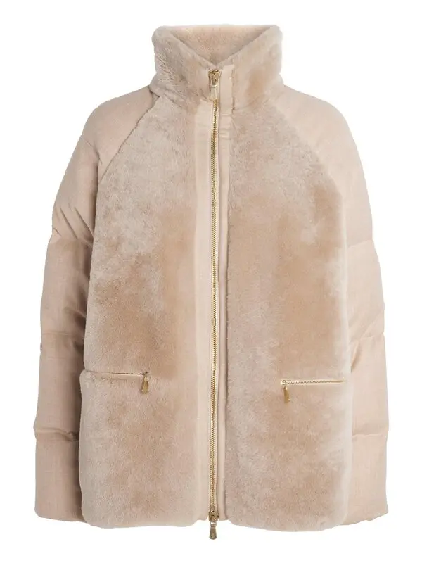Eleventy Shearling High-neck Jacket - Beige