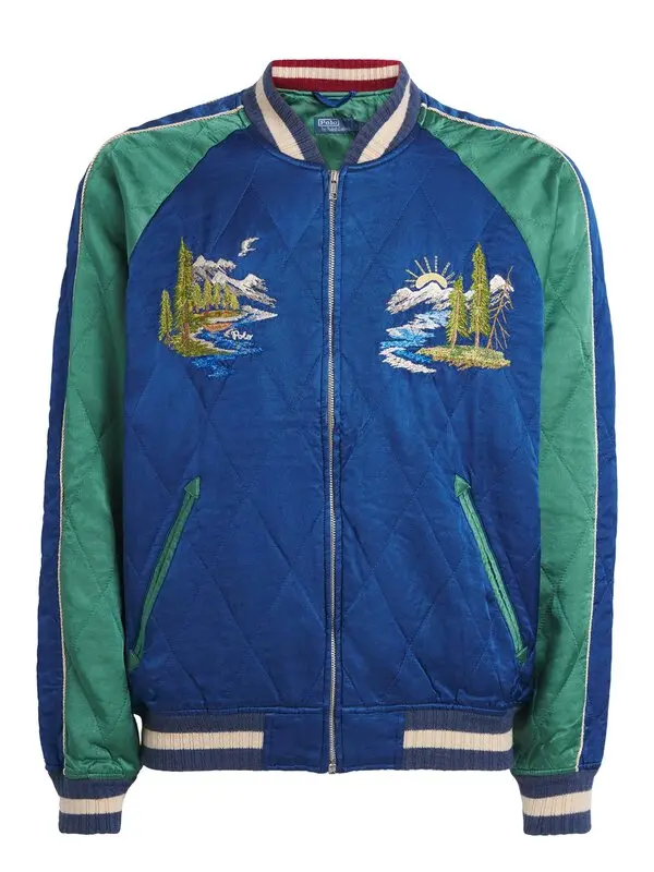 Polo Ralph Lauren Satin Embroidered Bomber Jacket - Blue