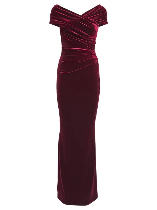 Talbot Runhof Velvet Off-the-shoulder Maxi Dress - Burgundy
