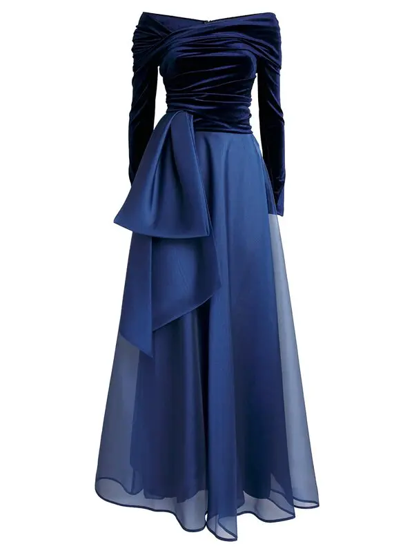 Talbot Runhof Velvet Off-the-shoulder Maxi Dress - Navy