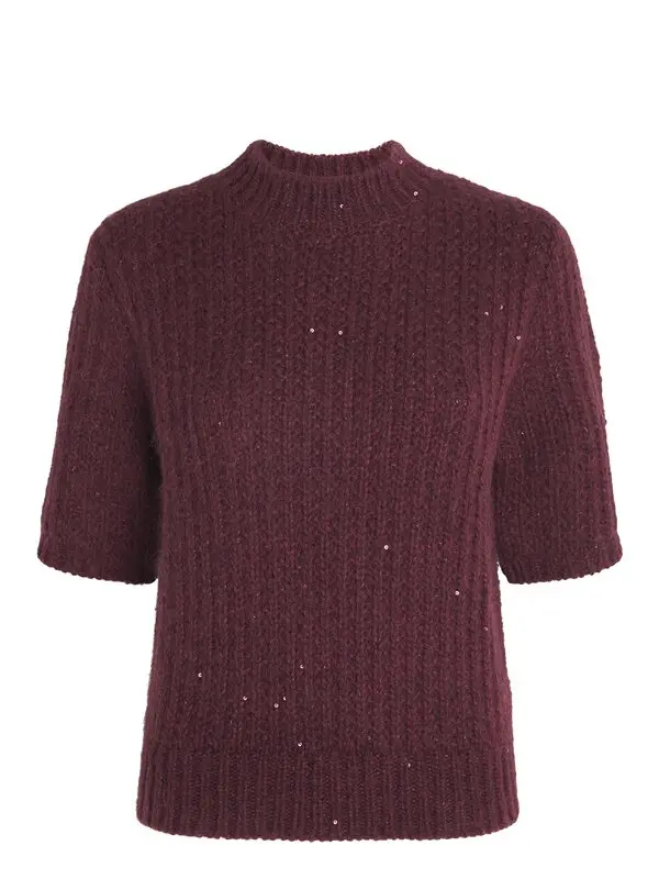 Eleventy Wool-blend Sequin Sweater - Burgundy