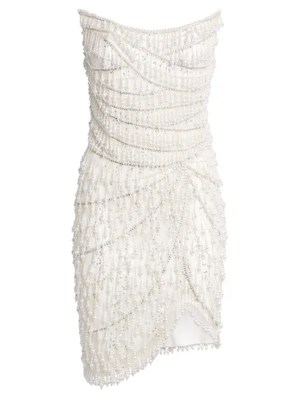 Pamella Roland Beaded Strapless Mini Dress - Ivory