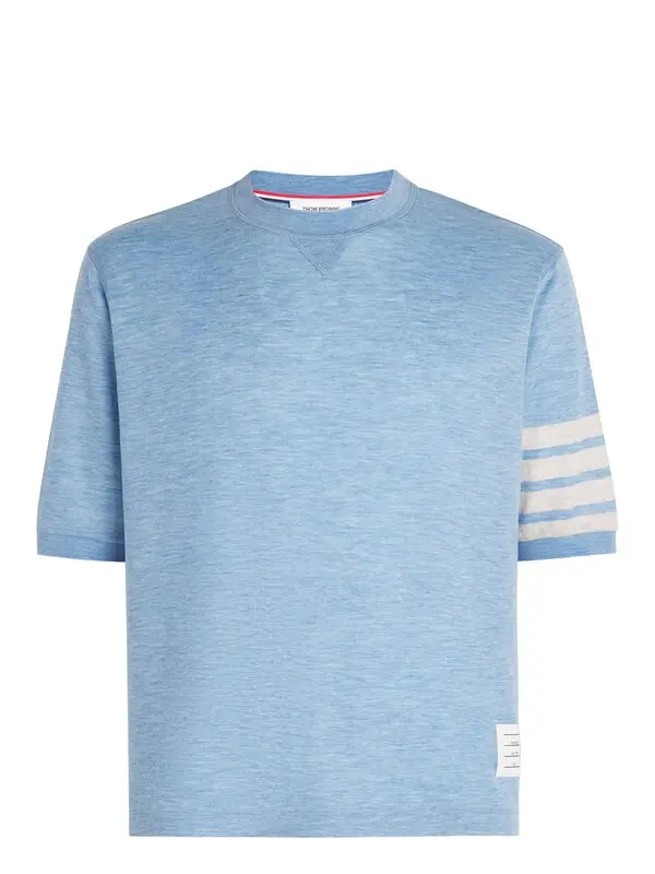 Thom Browne Virgin Wool Rib-cuff T-shirt - Blue