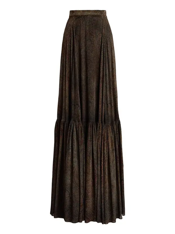 Ralph Lauren Velvet Devoré Carlita Maxi Skirt - Brown