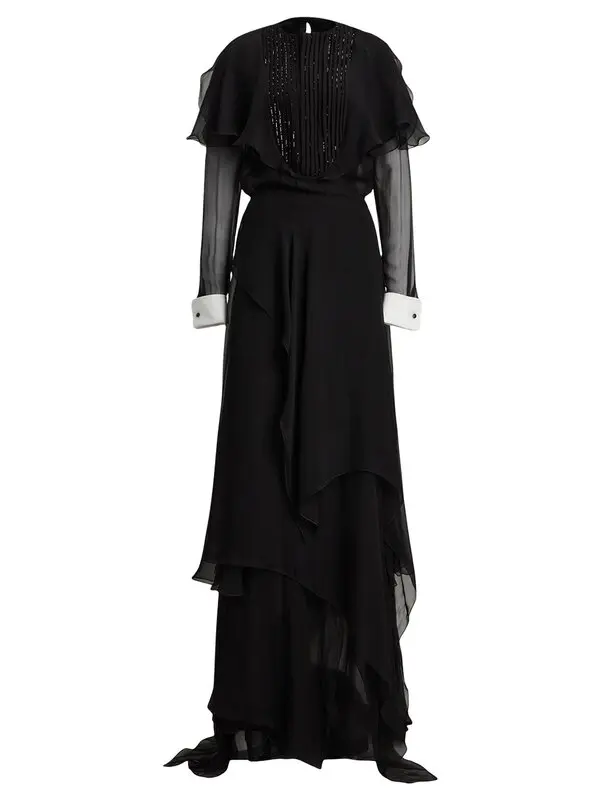 Ralph Lauren Silk Chiffon Emala Evening Dress - Black