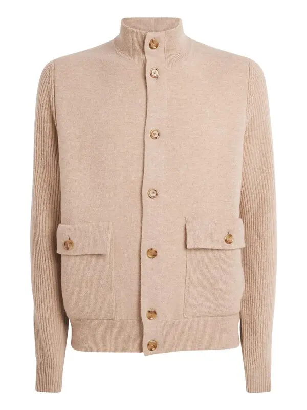 LARDINI Wool-blend High-neck Cardigan - Beige