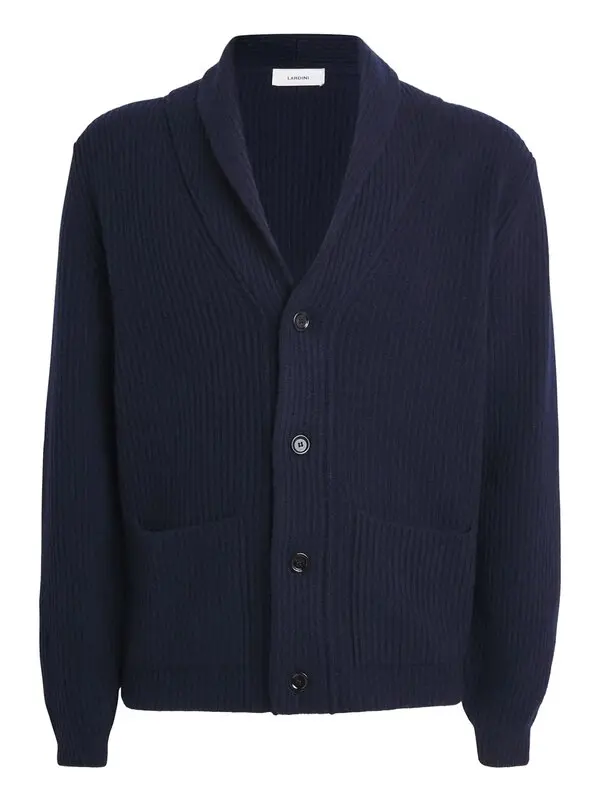 LARDINI Wool-cashmere Shawl-collar Cardigan - Navy