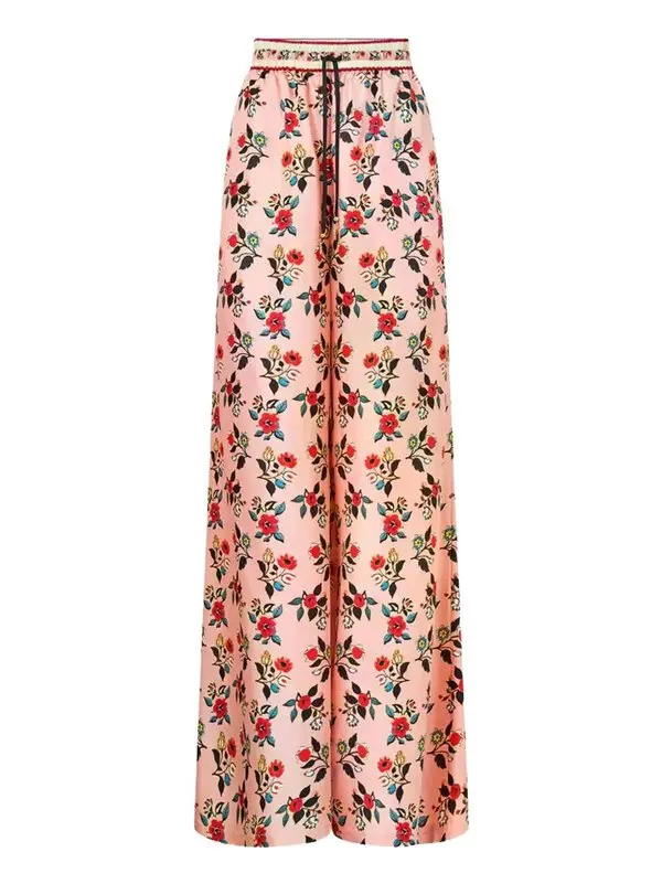Camilla Floral-print Wide Leg Trousers - Pink