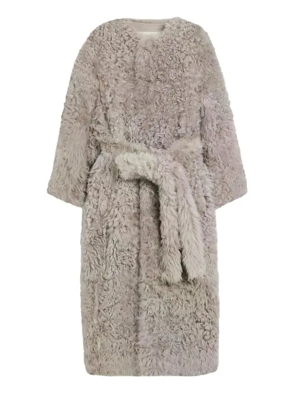Ami Shearling Belted Coat - Grey