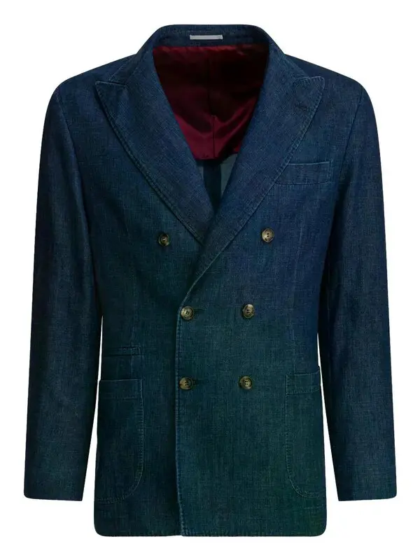 Brunello Cucinelli Double-breasted Coat With Pockets - Blue