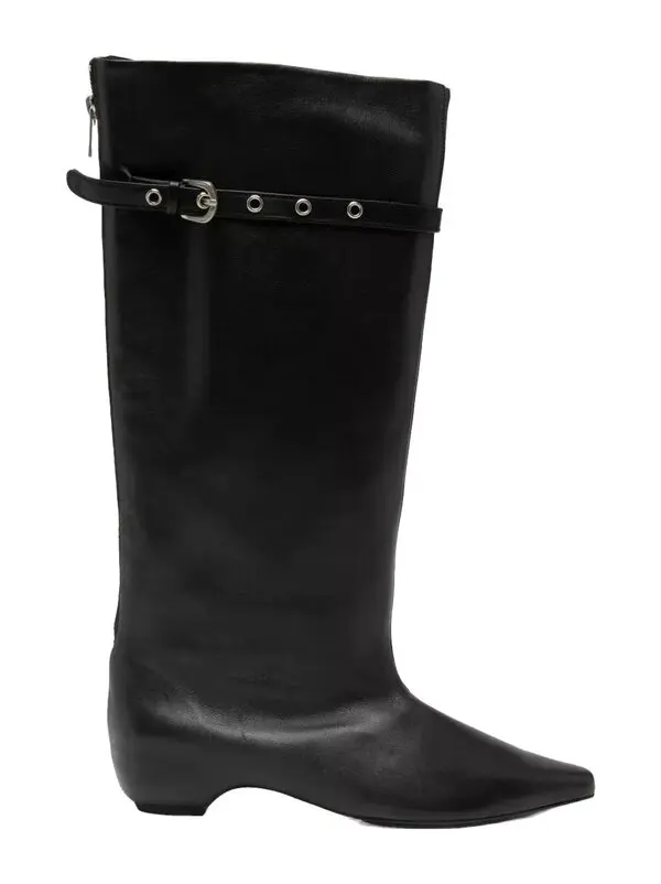 LOW CLASSIC Buckle-detail Leather Boots - Black
