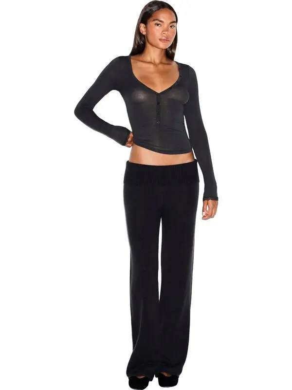 SKIMS Sheer Modal Long Sleeve Henley - Onyx