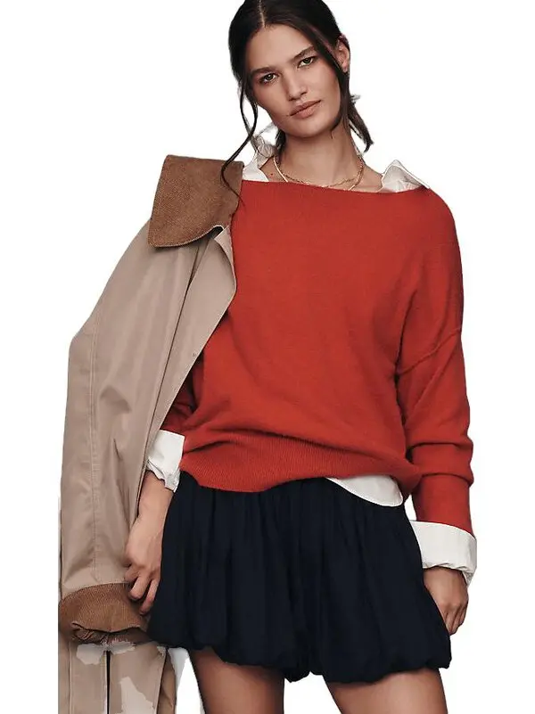 Anthropologie Wool Blend Boat-neck Sweater - Candy Apple