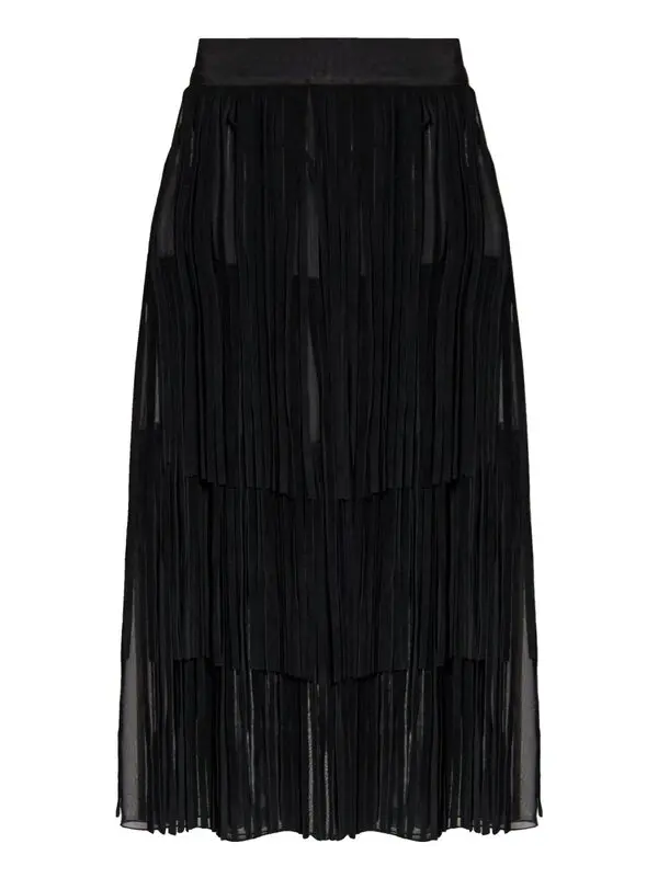 Dolce & Gabbana Silk Midi Skirt With Leather Fringe - Black