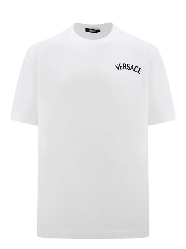 Versace Cotton Jersey Tshirt With Logo Embroidery - White
