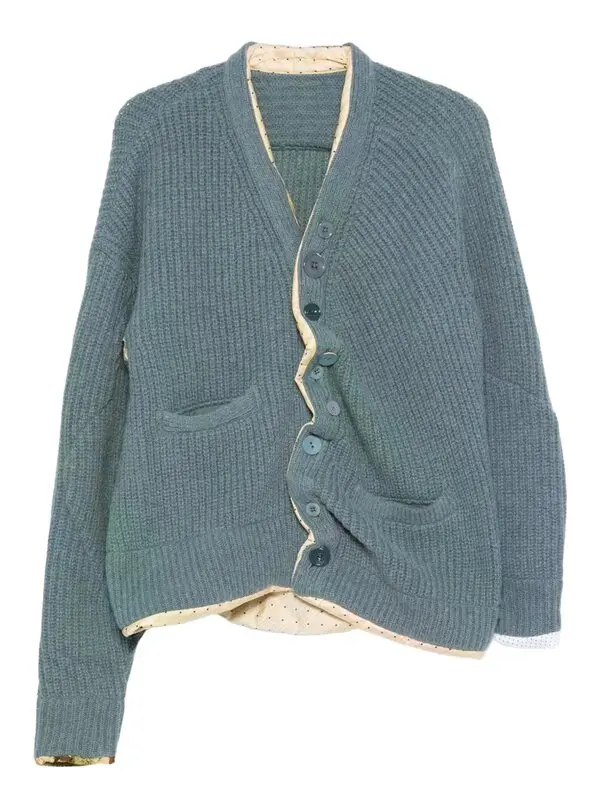 Undercover Asymmetric Ribbed Knit Cardigan - Blue